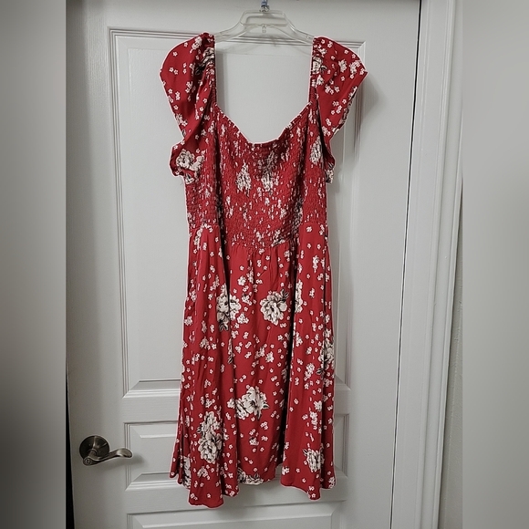torrid | Dresses | Torrid Red Floral Dress Size 4 Plus Ruffle Sleeves ...
